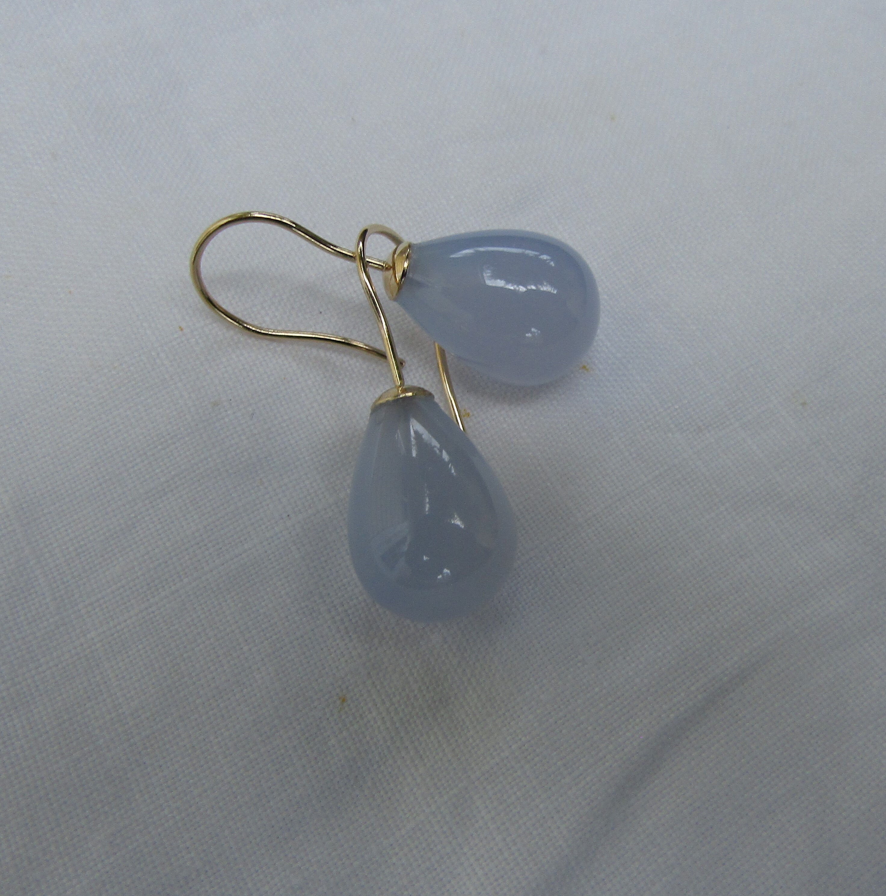 Blue Chalcedony Drop, Solid 14K Gold Earrings - Etsy