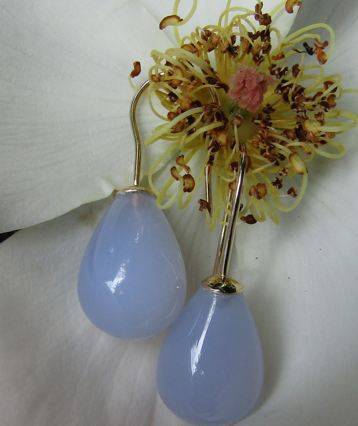 Blue Chalcedony Drop Solid 14K Gold Earrings - Etsy