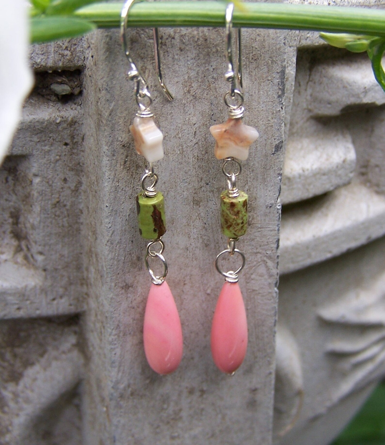 Agate Star, Australian Gaspeite Barrel, Coral Briolette, Sterling ...