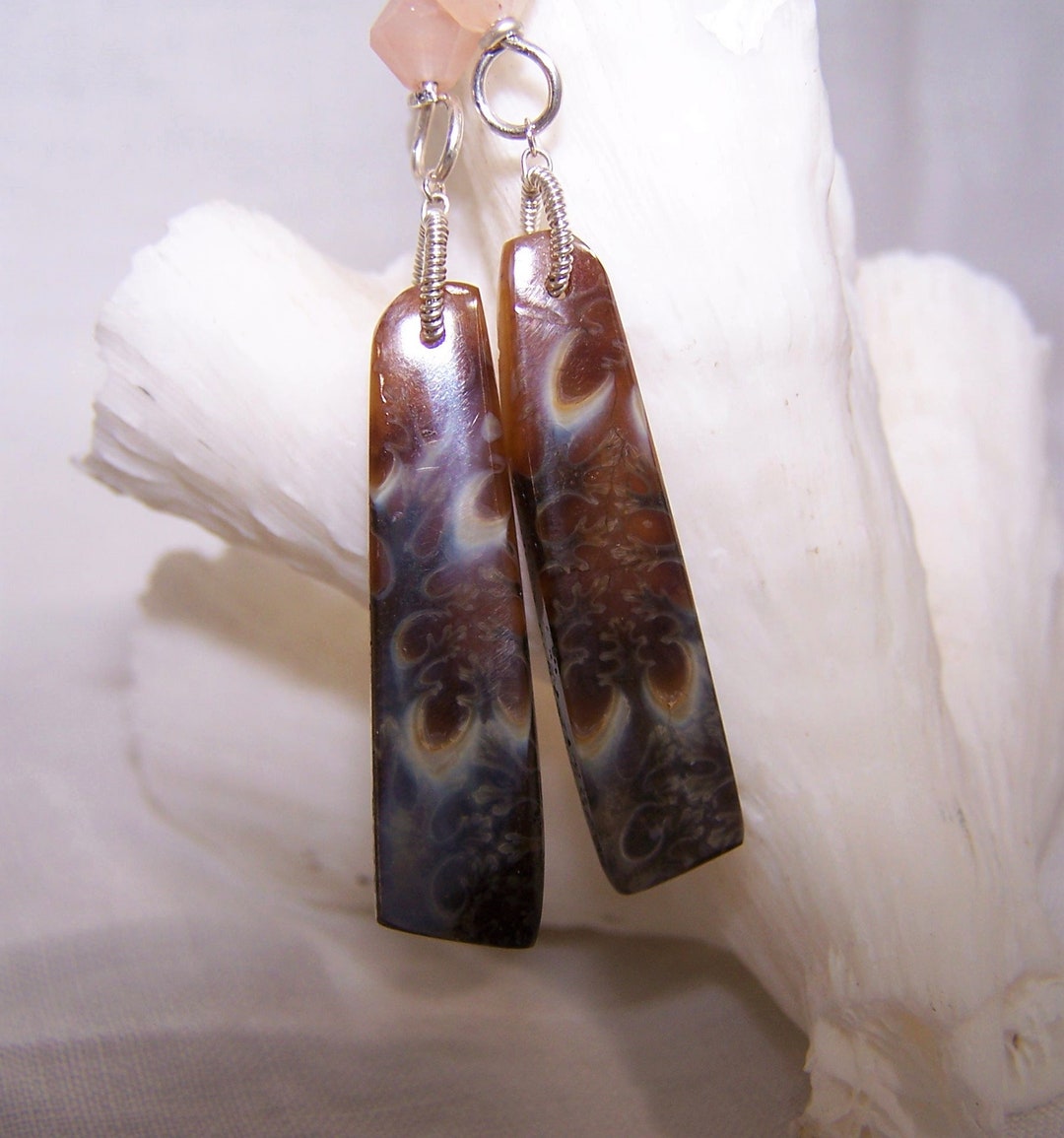 Ammonite Fossil, Sterling Silver Coil Wrap, Peach Adventurine Bicone ...