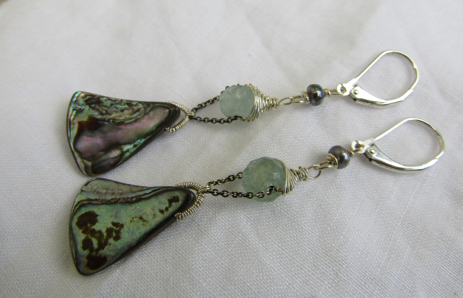 Carved Abalone Shell Aquamarine Fresh Water Pearl Oxidized - Etsy