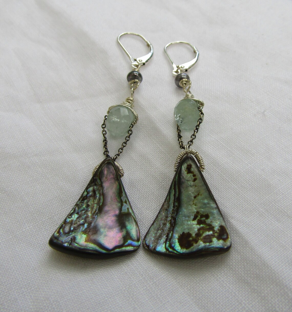 Carved Abalone Shell Aquamarine Fresh Water Pearl Oxidized - Etsy