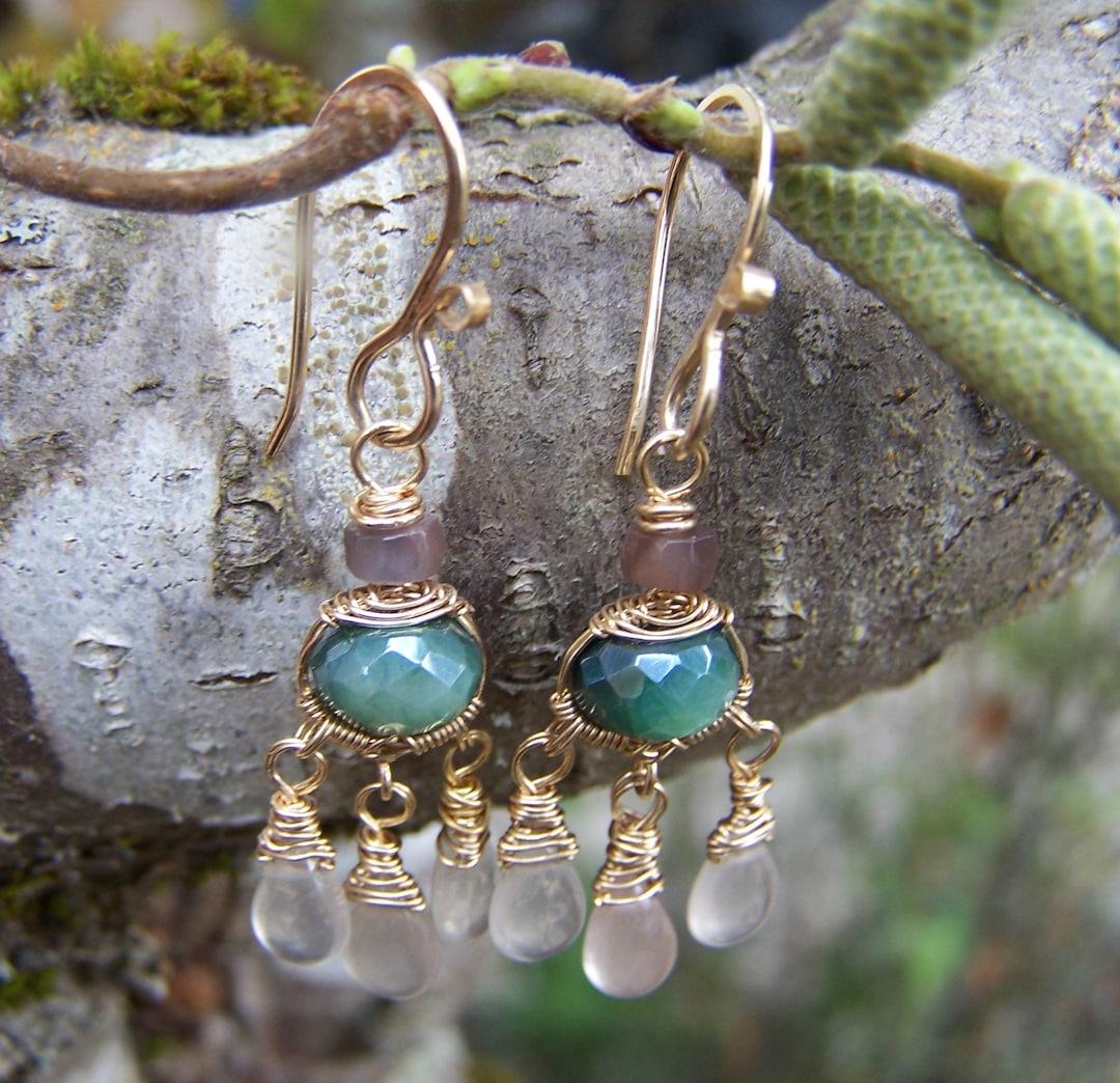 Faceted Australian Moonstone, Oregon Sunstone Smooth Briolette, 14k ...