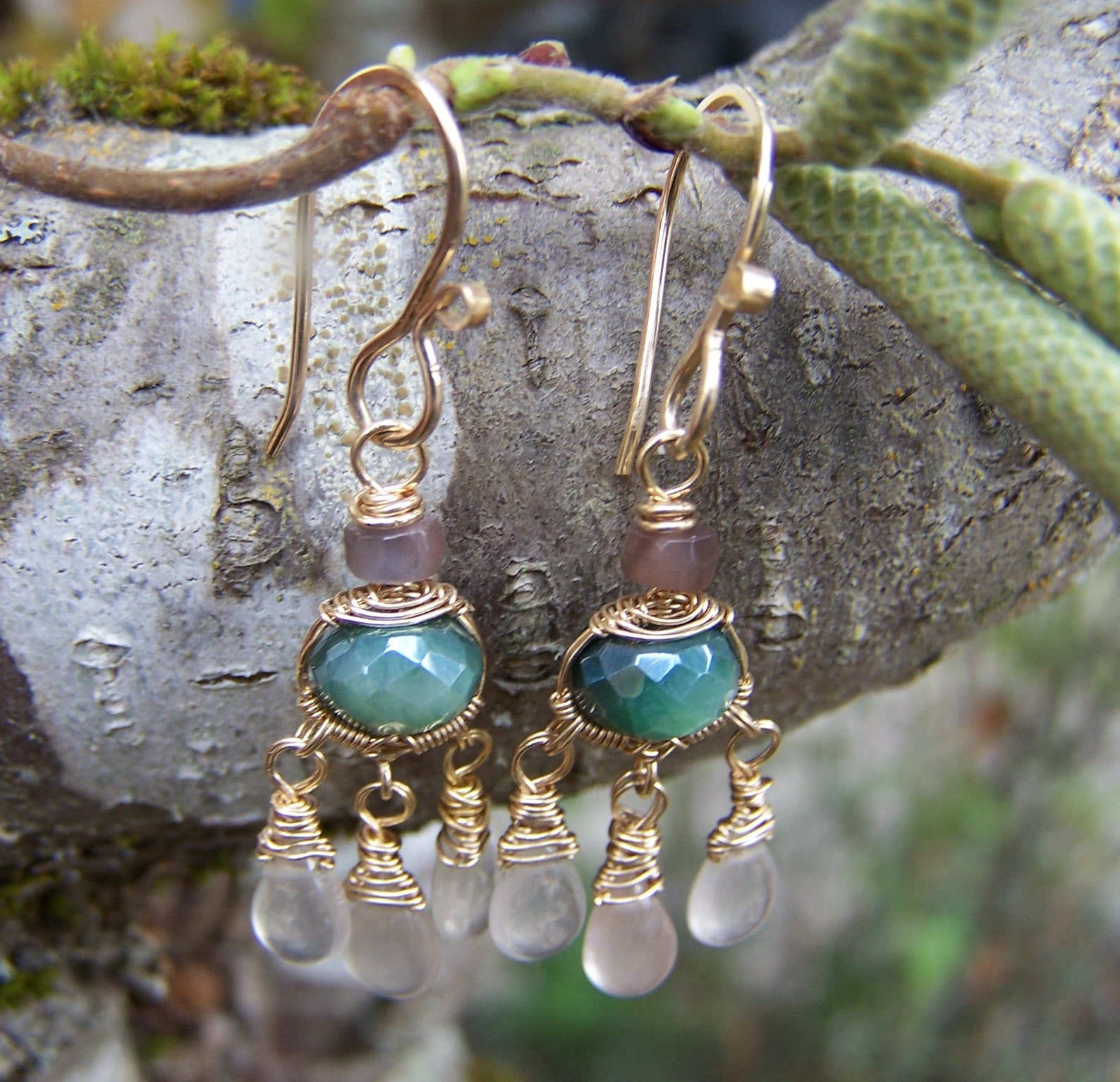 Faceted Australian Moonstone, Oregon Sunstone Smooth Briolette, 14k ...