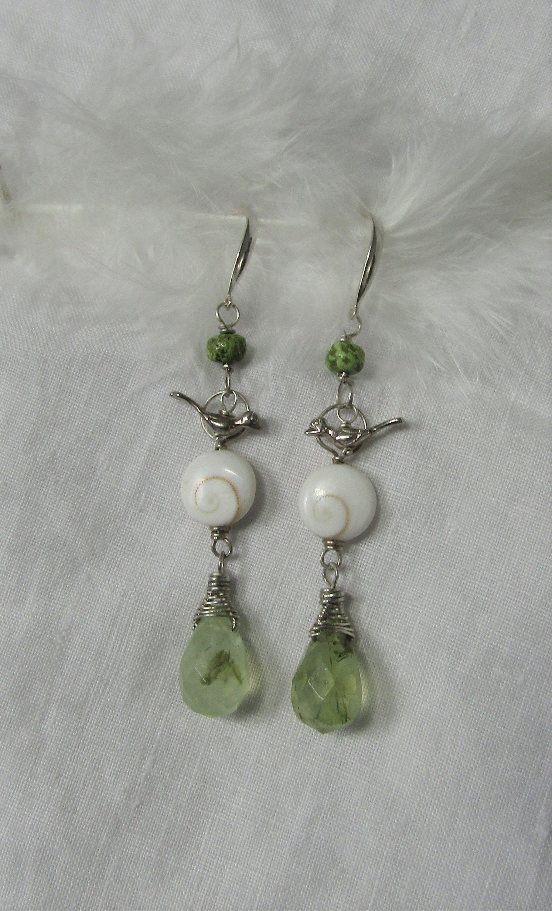 Rare Australian Gaspeite, Sterling Silver Birds, Shiva Shell, Prehnite ...