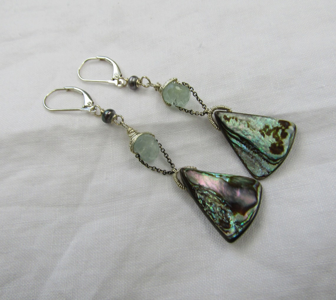 Carved Abalone Shell Aquamarine Fresh Water Pearl Oxidized - Etsy