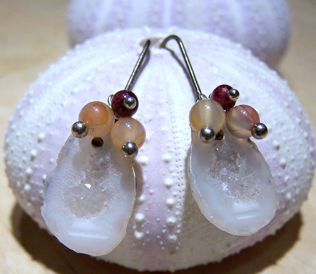 Tabasco Geode Agate and Garnet Rondelles Oxidized Sterling - Etsy