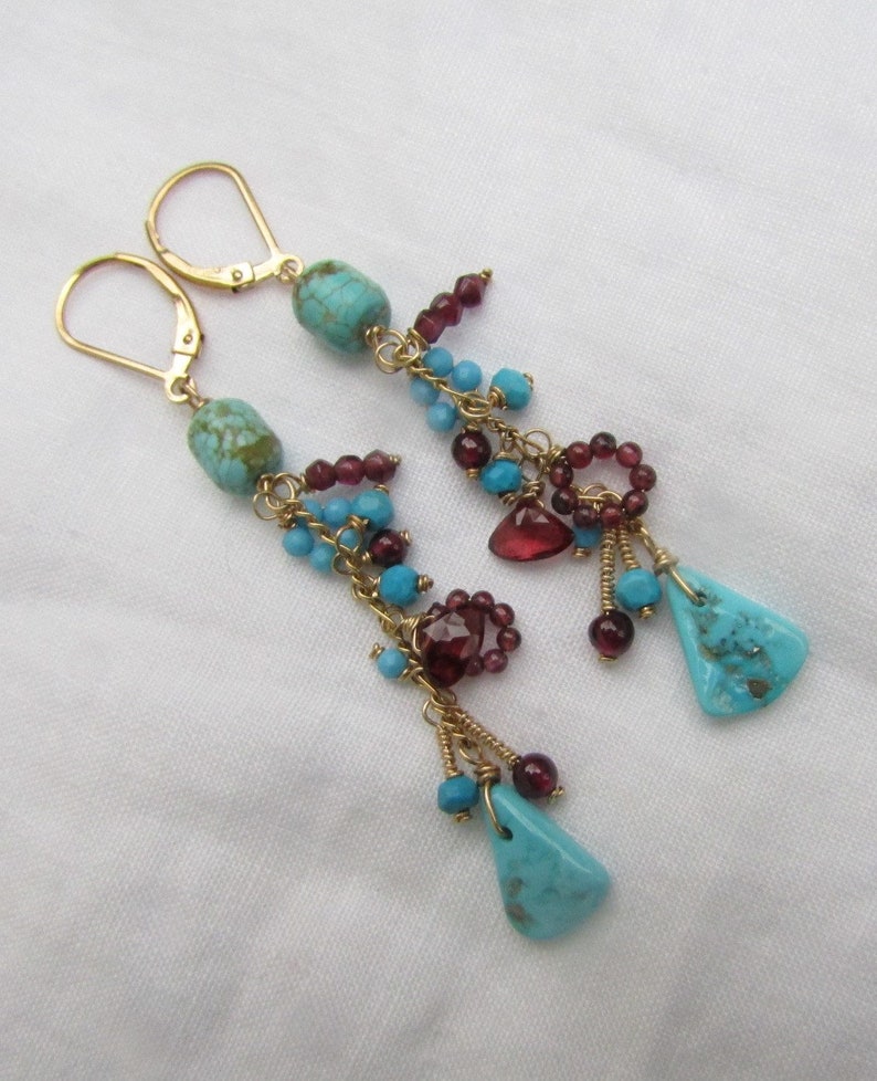 American Turquoise Pyrope and Alamandine Garnet 14k Gold Fill - Etsy