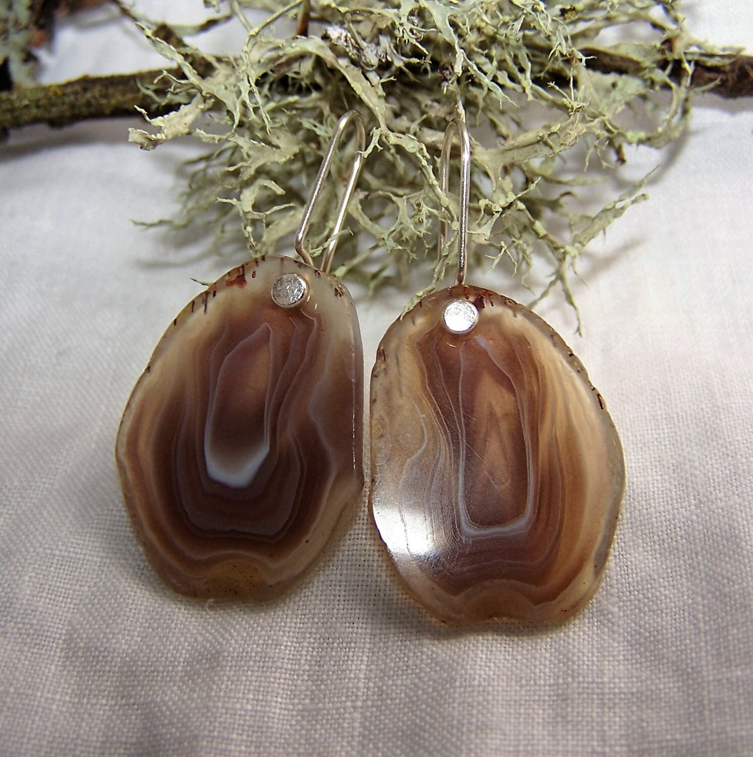 Persian Gulf Agate Freeform Slice Sterling Silver Hook Style - Etsy
