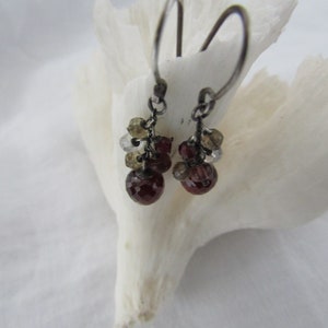 Garnet Faceted Upside Down Briolette, Tiny Gemstone Dangles, Sterling Silver Talisman Ear Wire ...