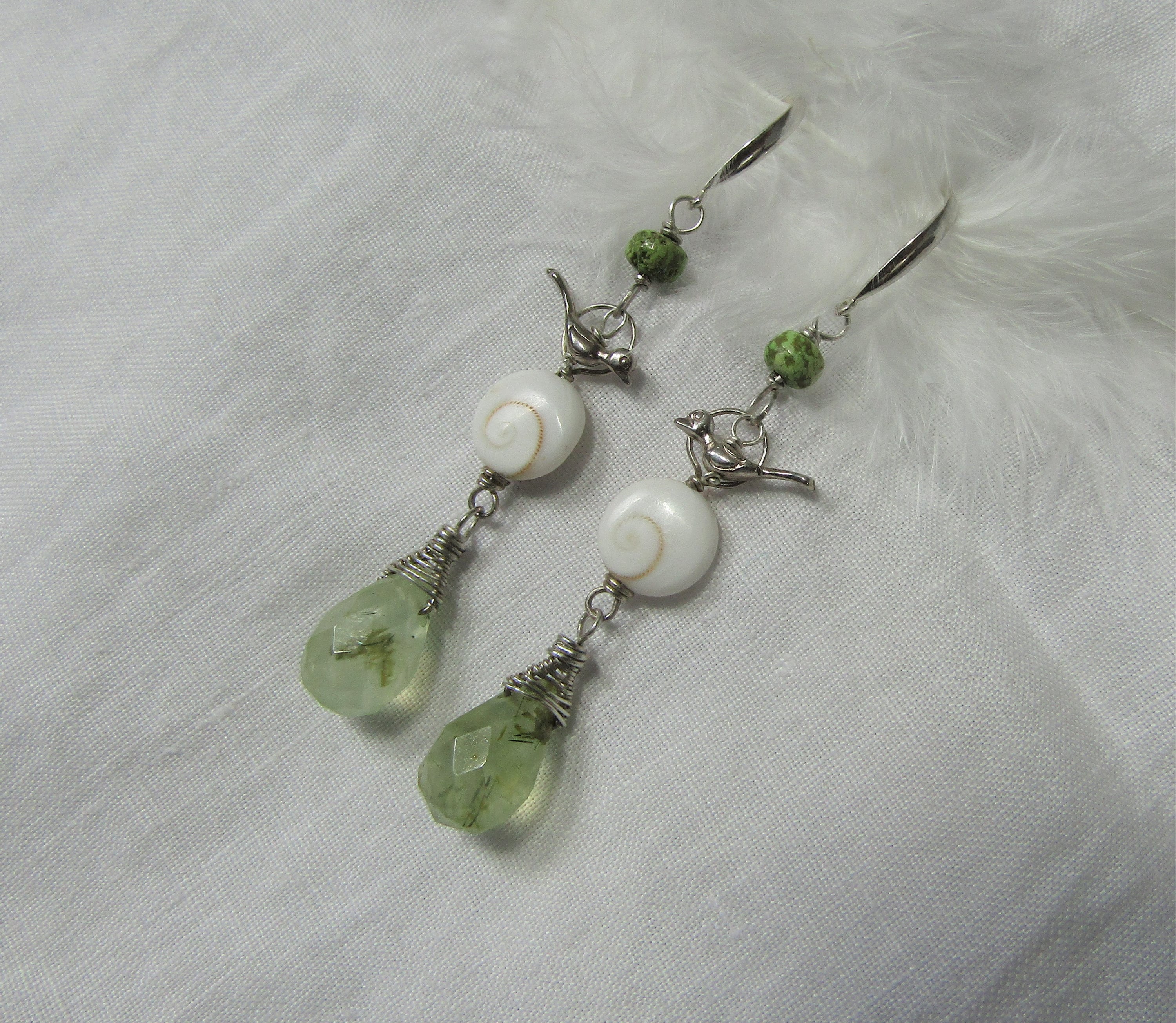 Rare Australian Gaspeite, Sterling Silver Birds, Shiva Shell, Prehnite ...
