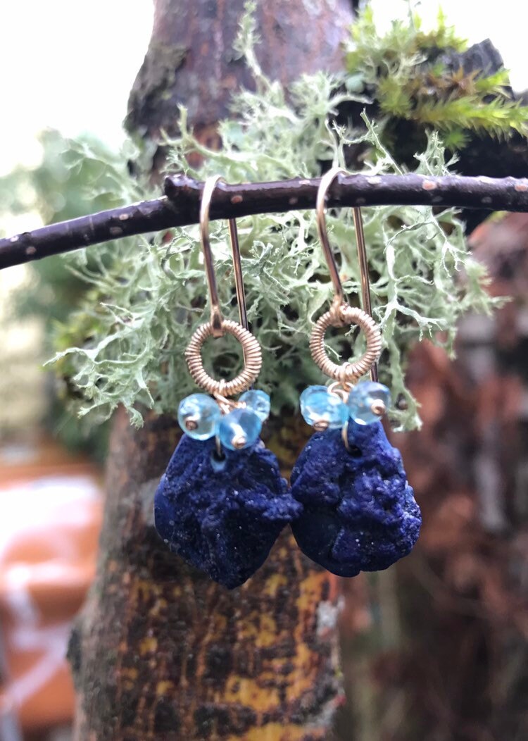 Azurite Druzy Nodule Faceted Apatite14k Gold Fill Coil Wrap - Etsy