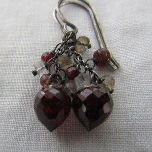 Garnet Faceted Upside Down Briolette, Tiny Gemstone Dangles, Sterling Silver Talisman Ear Wire ...