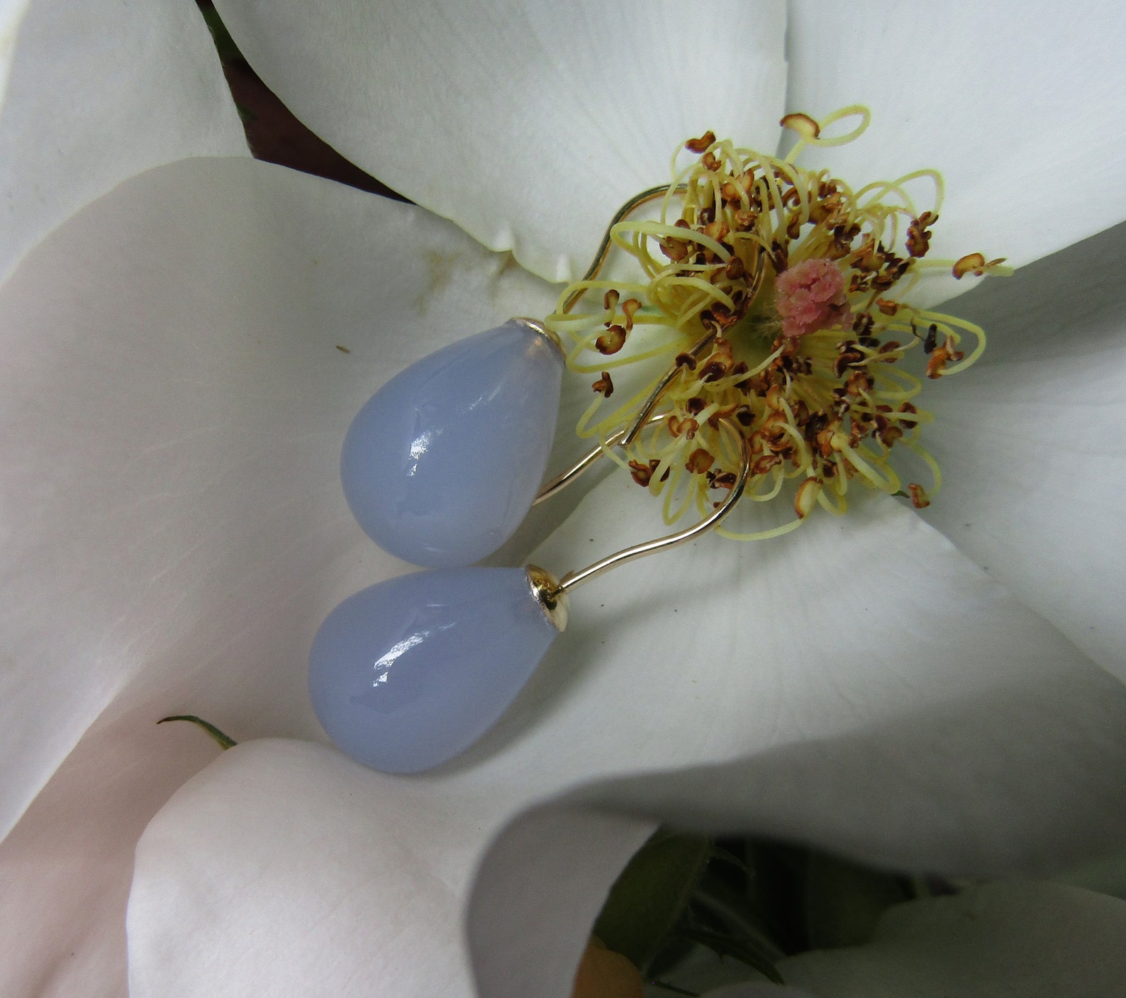 Blue Chalcedony Drop Solid 14K Gold Earrings - Etsy