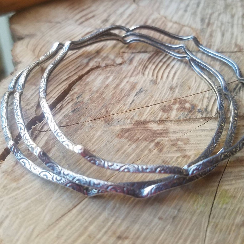 Silver Boho Bangle Bracelets In Sterling A Bohemian Style Etsy