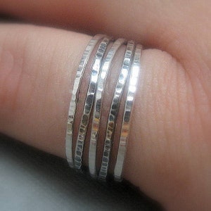 Minimalist Silver Stacking Rings Hammered Sterling Stackable Rings Thin ...