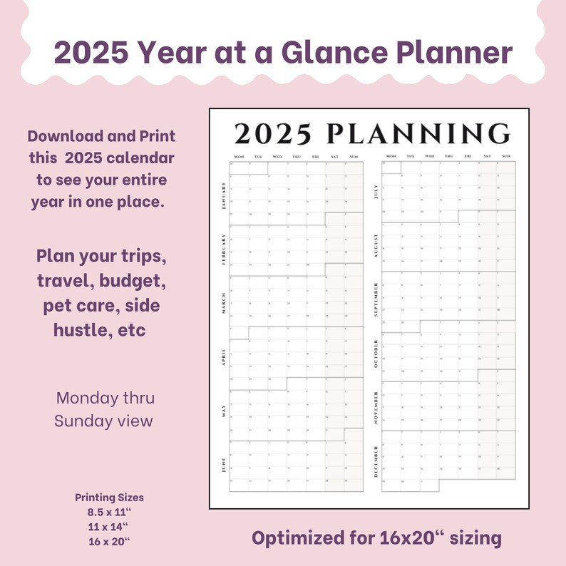 2025 Year at a Glance Planner V2 - Etsy