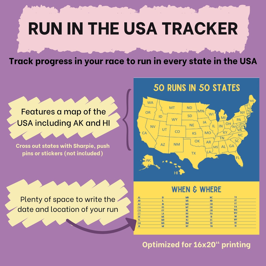 Habit Tracker - Run Tracker - 50 Runs in 50 States Download & Print - Etsy