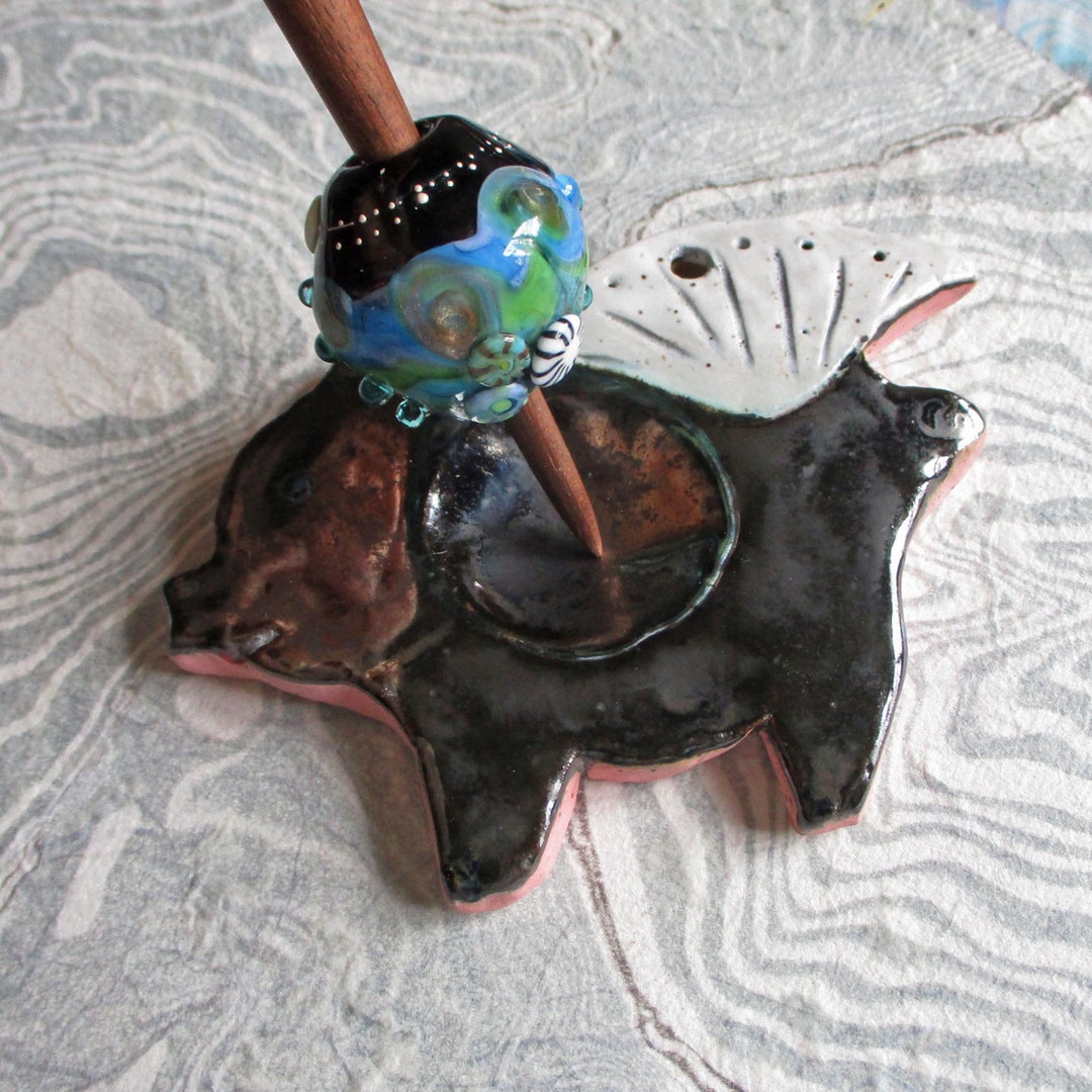 Flying Pig Pottery Support Spindle Bowl, Clay Handmade Spinning ...