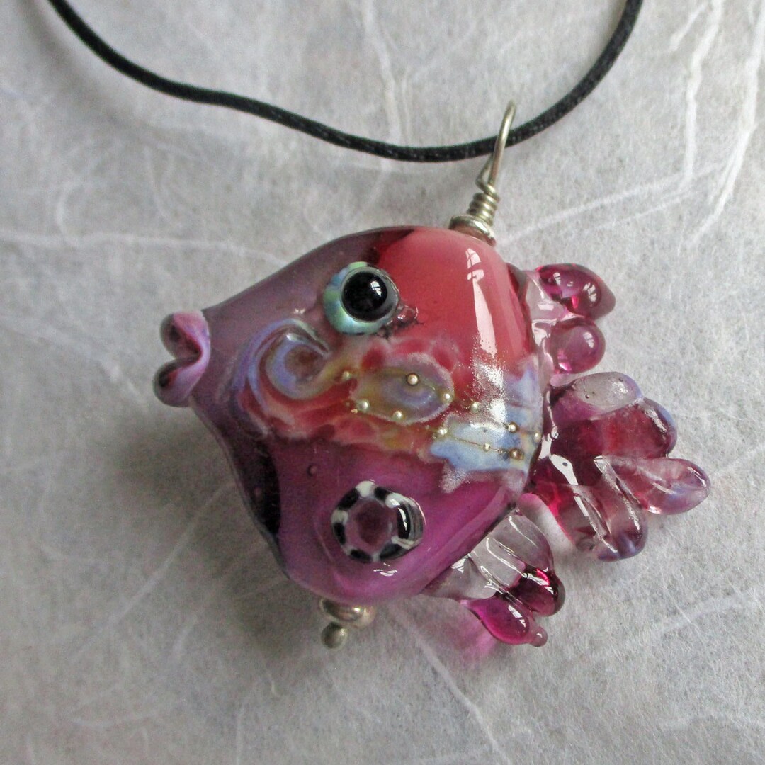 Lampwork Fish Pendant, Pink & Purple Glass Bead Necklace, Jewelry ...