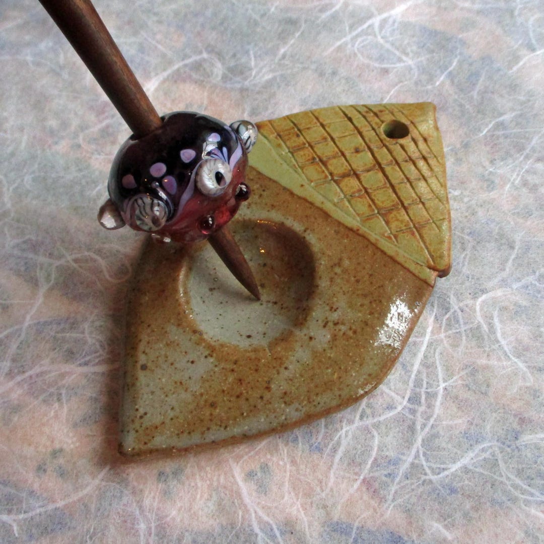 Tan Acorn Pottery Support Spindle Bowl, Clay Handmade Spinning Supplies ...