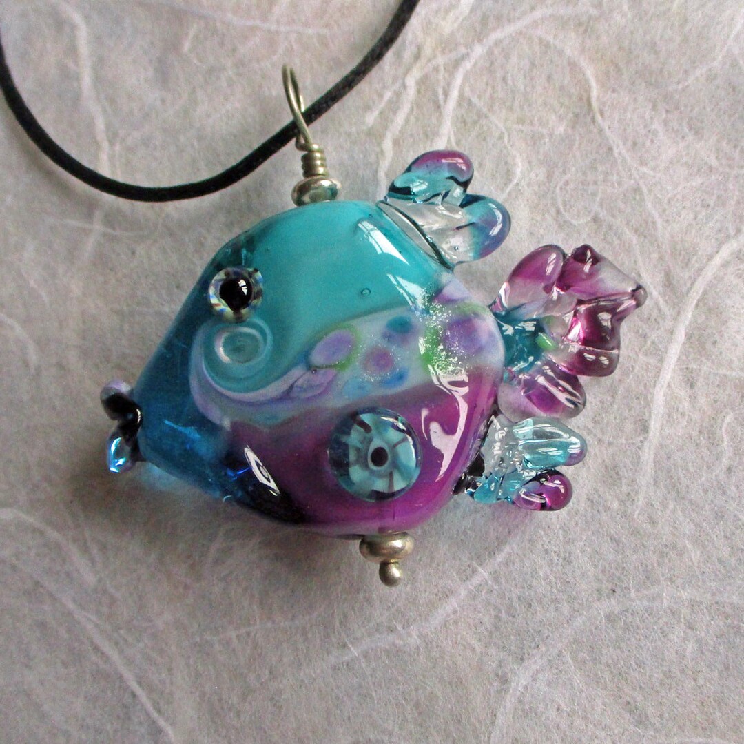 Fish Pendant, Purple & Blue Lampwork Glass Bead Necklace, Jewelry ...