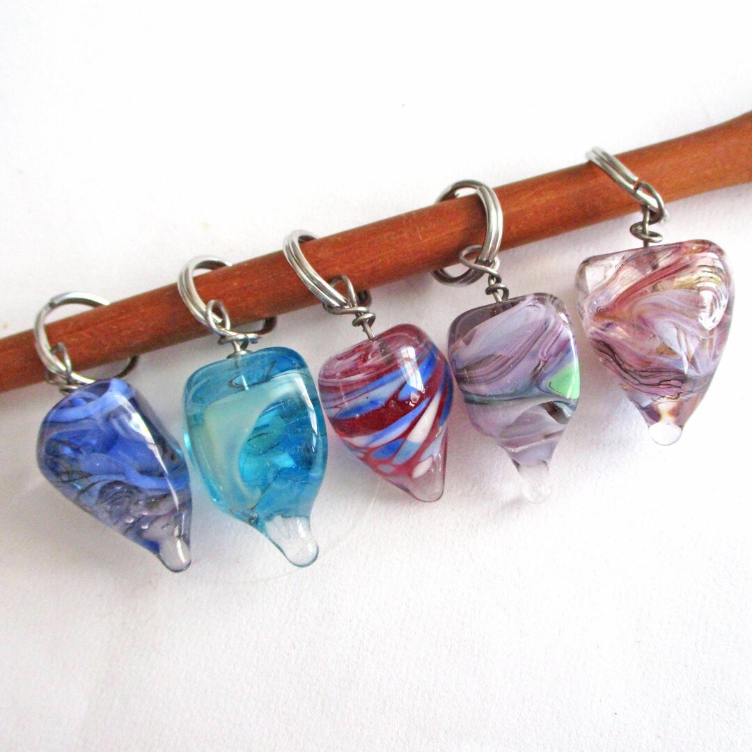 Knitting Stitch Markers~ Five Handmade Lampwork Glass Stitch Markers ...