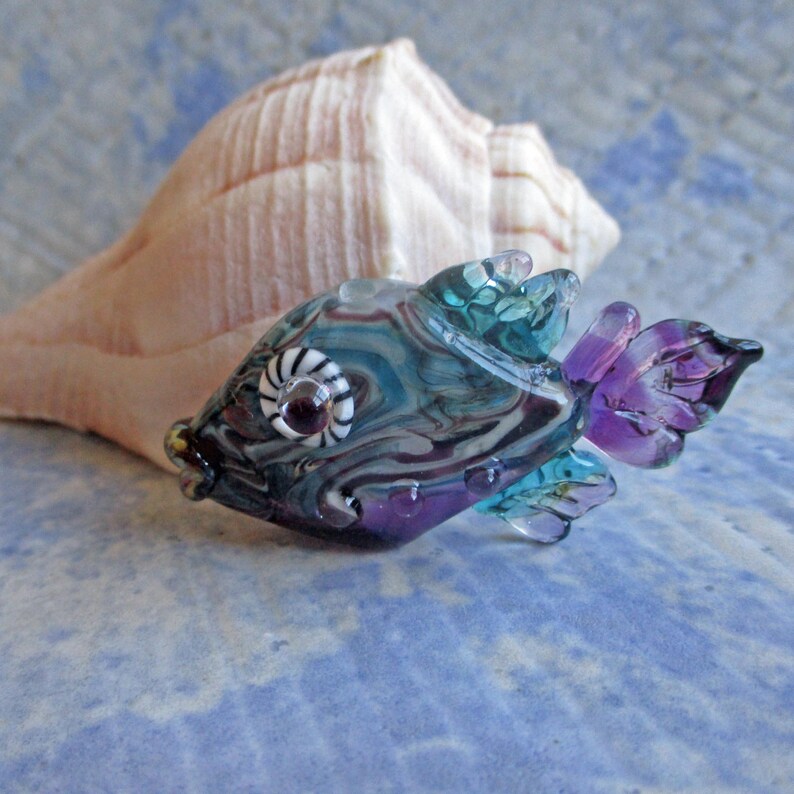 Purple-pink, Aqua & Twistie Lampwork Fish Glass Bead Pendant Necklace ...