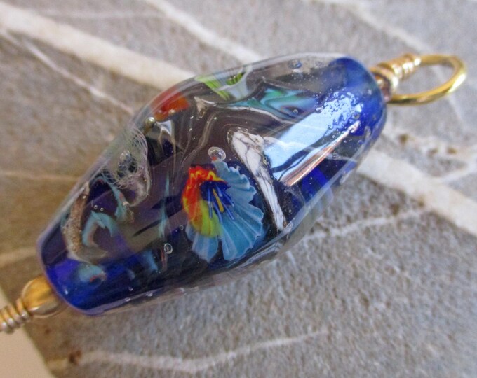 Glass Bead Orifice Threading Hook for Spinning Wheel, Blue Floral Bead ...