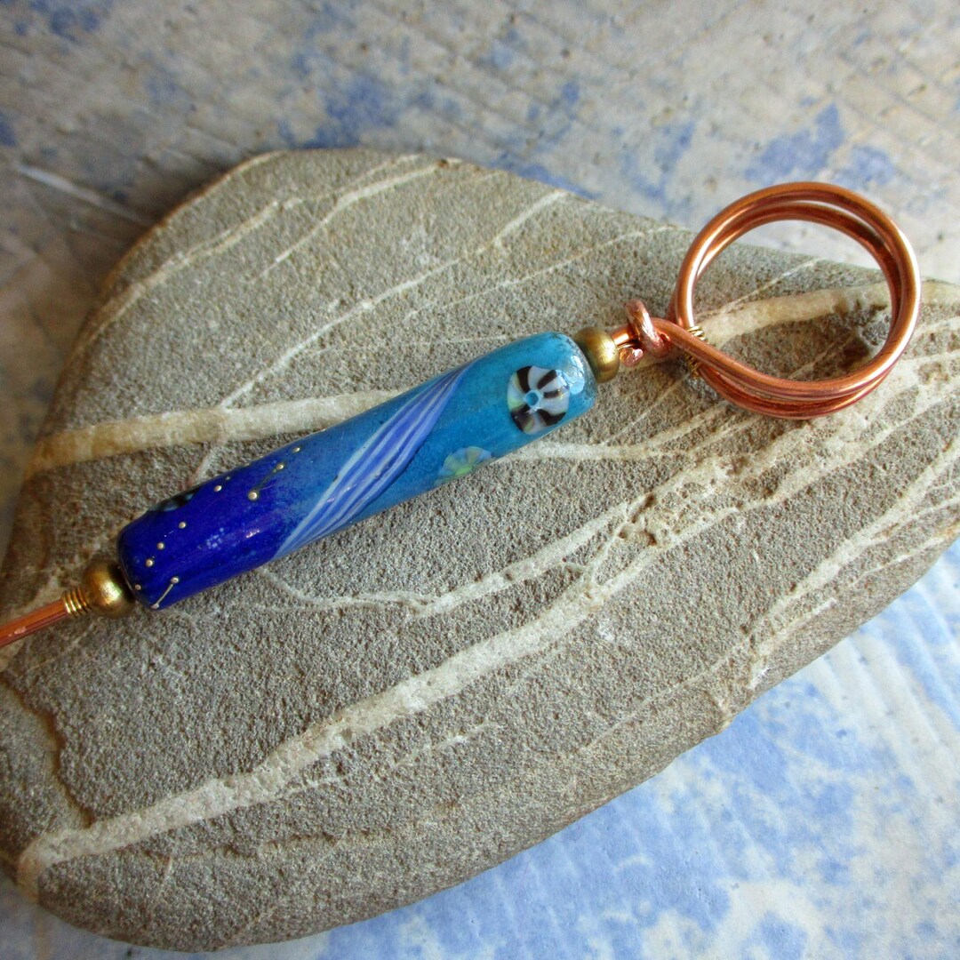 Glass Bead Ring Distaff for Hand Spinning, Blue With Murrini Lampwork ...
