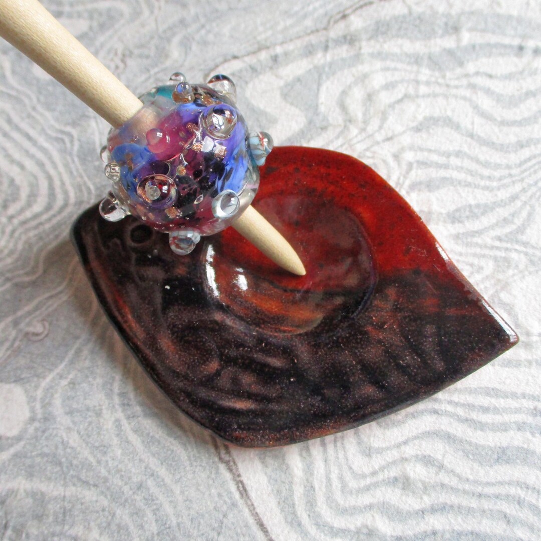 Pottery Support Spindle Bowl, Dark Brown & Red Clay Handmade Spinning ...