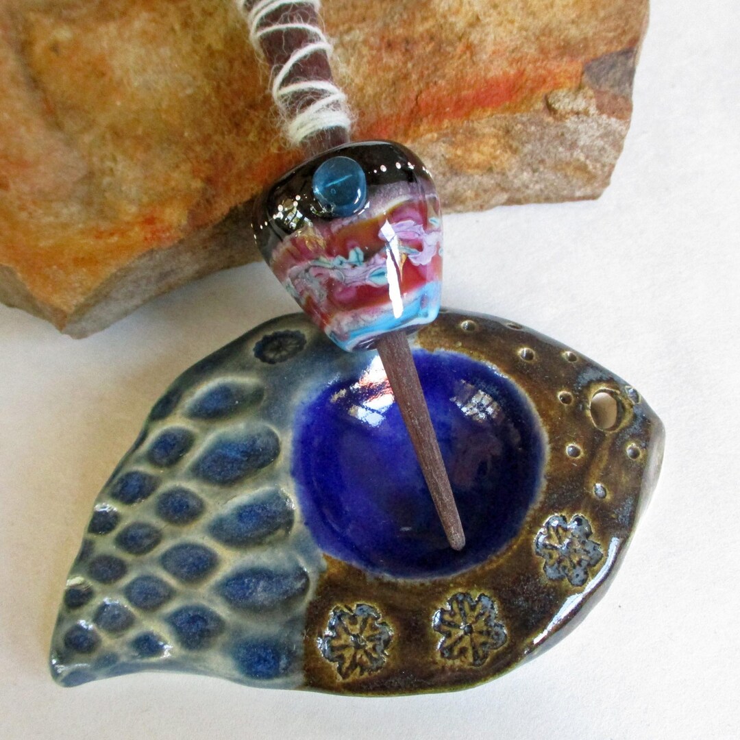 Landscape Blue Whorl Bead, Viking Style Lampwork Glass Bead Whorl With ...