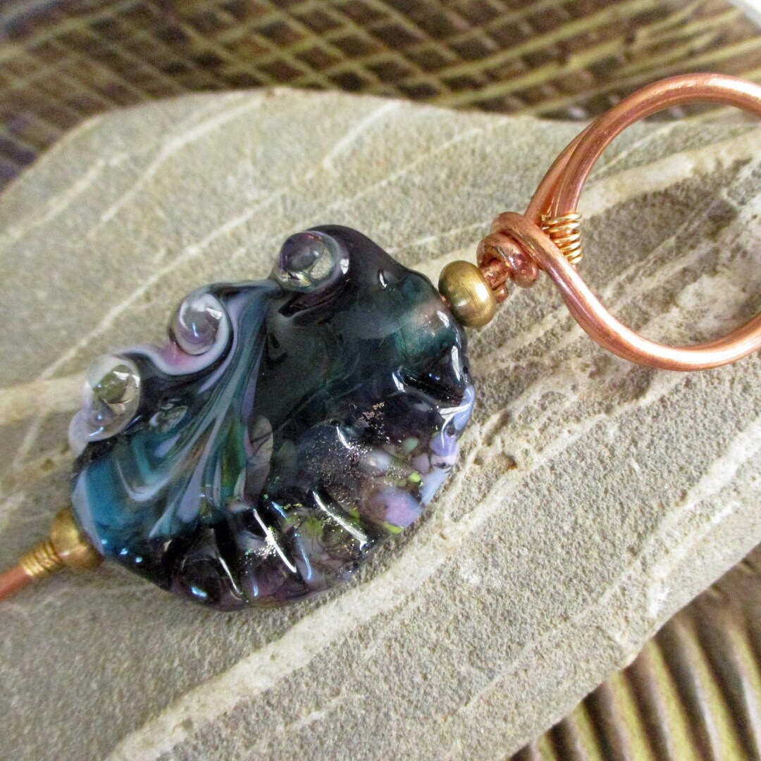 Glass Bead Ring Distaff for Hand Spinning, Dark Aqua Flat Abstract ...