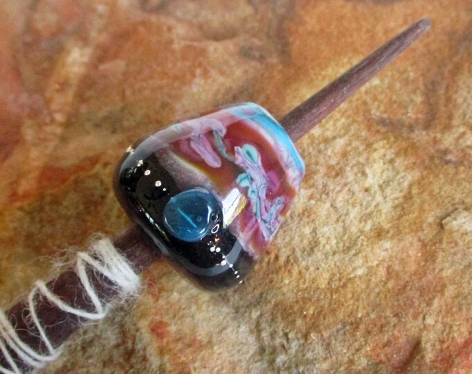 Landscape Blue Whorl Bead, Viking Style Lampwork Glass Bead Whorl With Moon; Optional Support ...