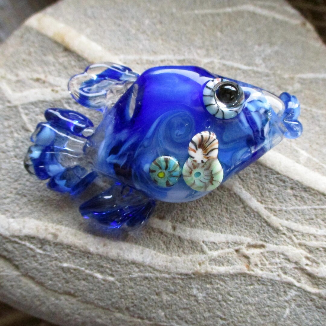 Cobalt Blue Fish Pendant Lampwork Glass Bead Necklace, Jewelry Supplies ...