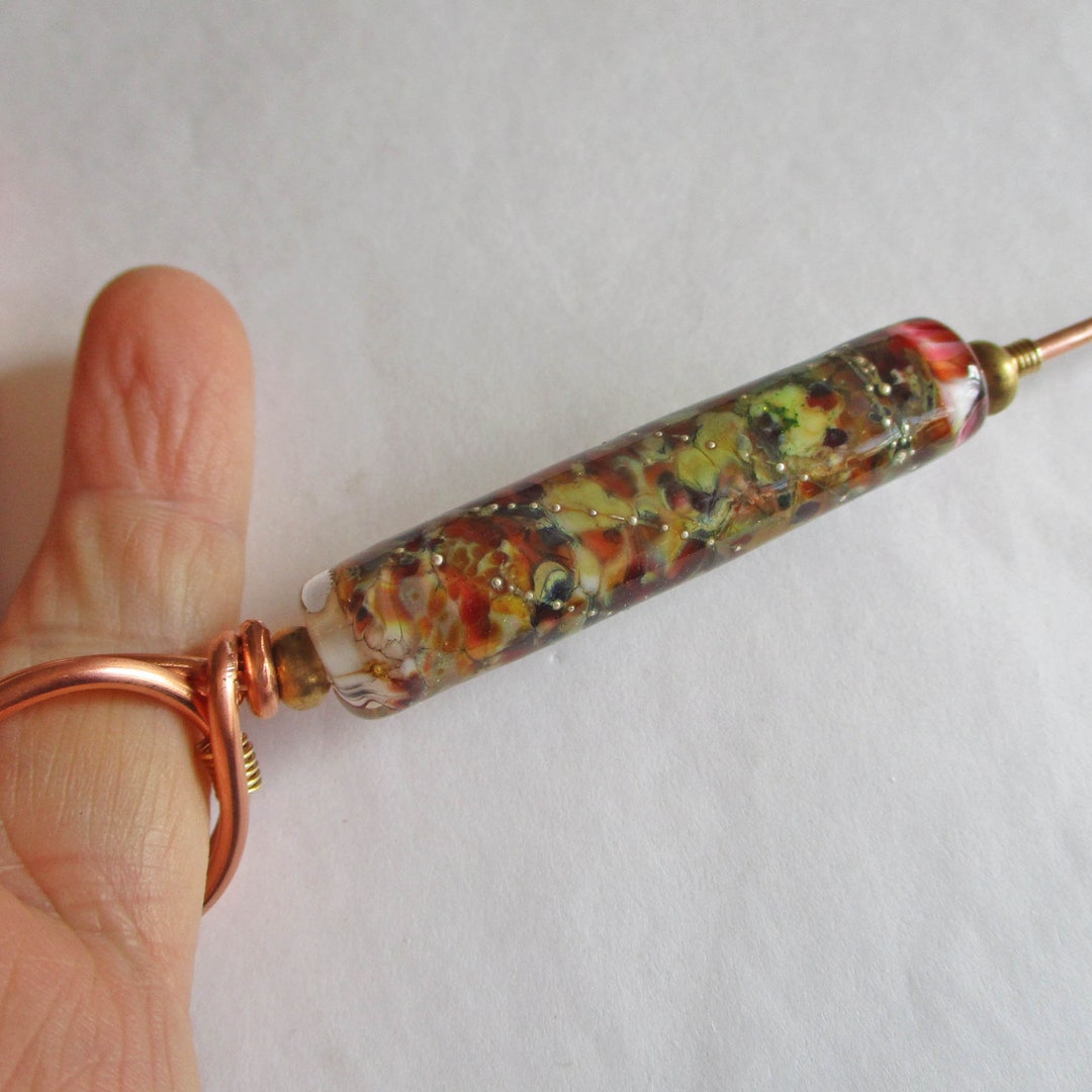 Glass Bead Ring Distaff for Hand Spinning, Pink Organic Lampwork Bead ...