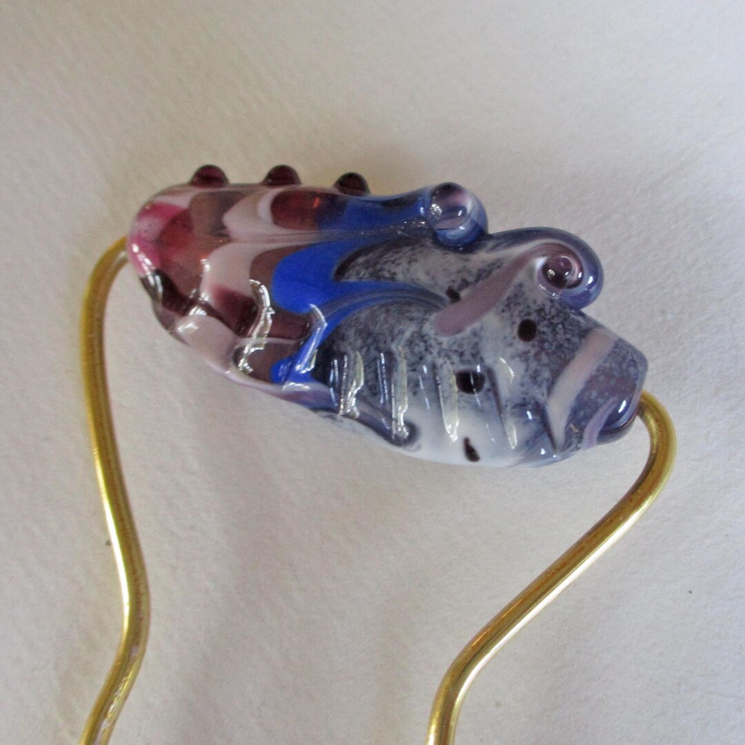 Blue & Pink Abstract Forked Hair Stick or Shawl Pin Lampwork Glass Bead ...