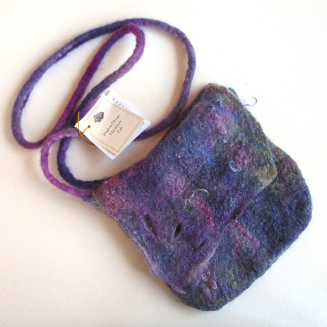 Felted Wool Small Purse, Purple Bag, Wet Felted Collectible Over the ...