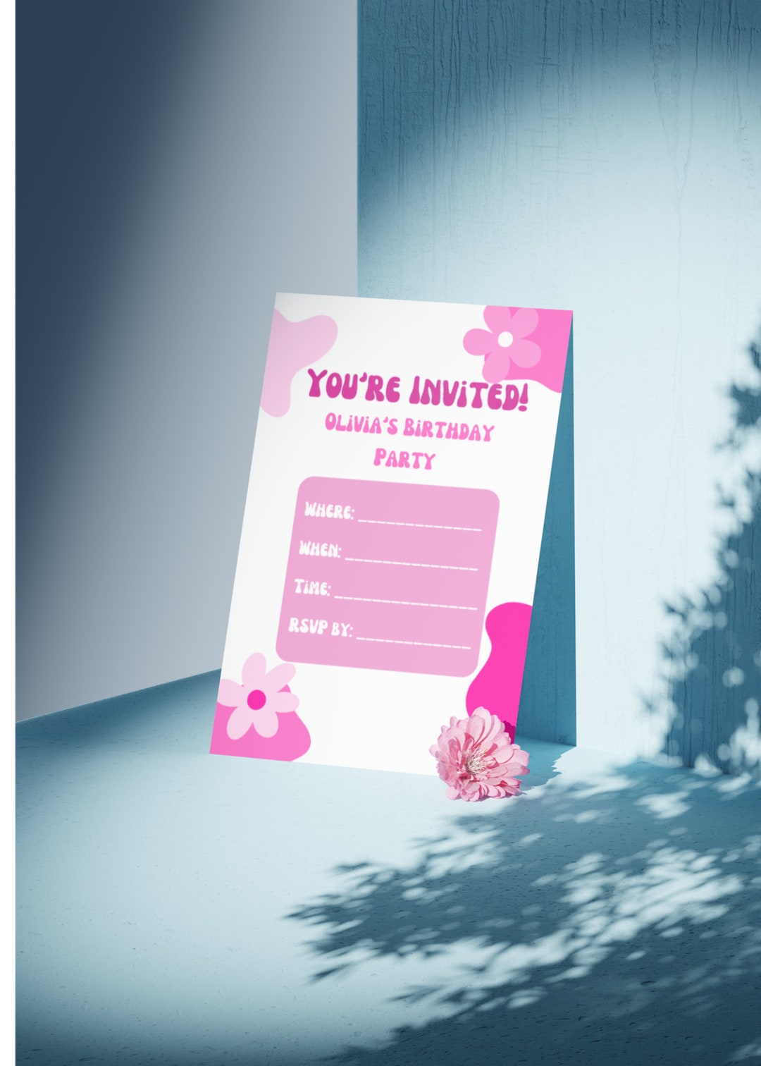 Pink Boho Invitation, Rosy Blob Card, Teen Girl Flower Birthday Card ...