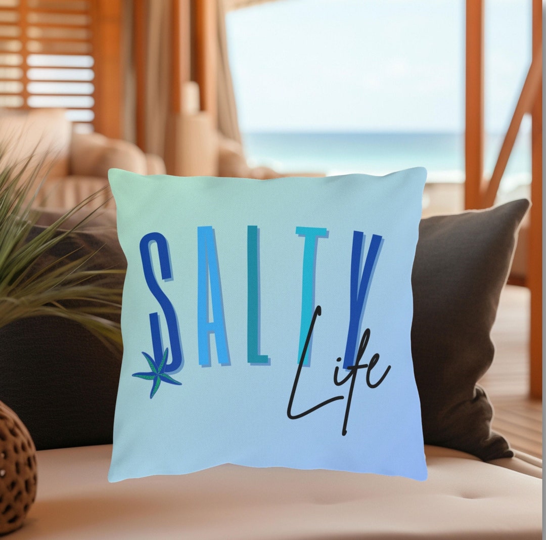 Salty Life Outdoor Pillows, Nautical Summer Pillows, Coastal Pillow ...