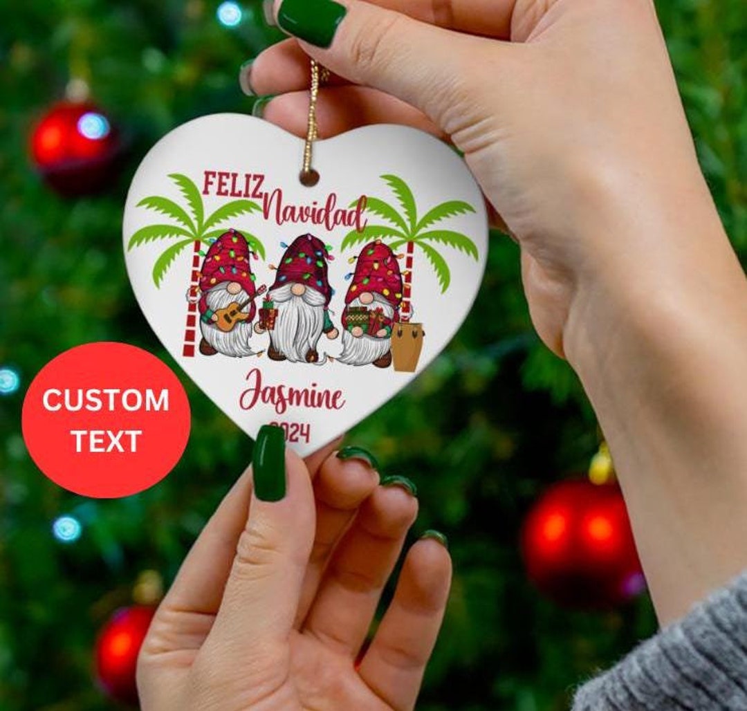 Feliz Navidad Ornament, Custom Gnomes Christmas Ornament, Spanish ...