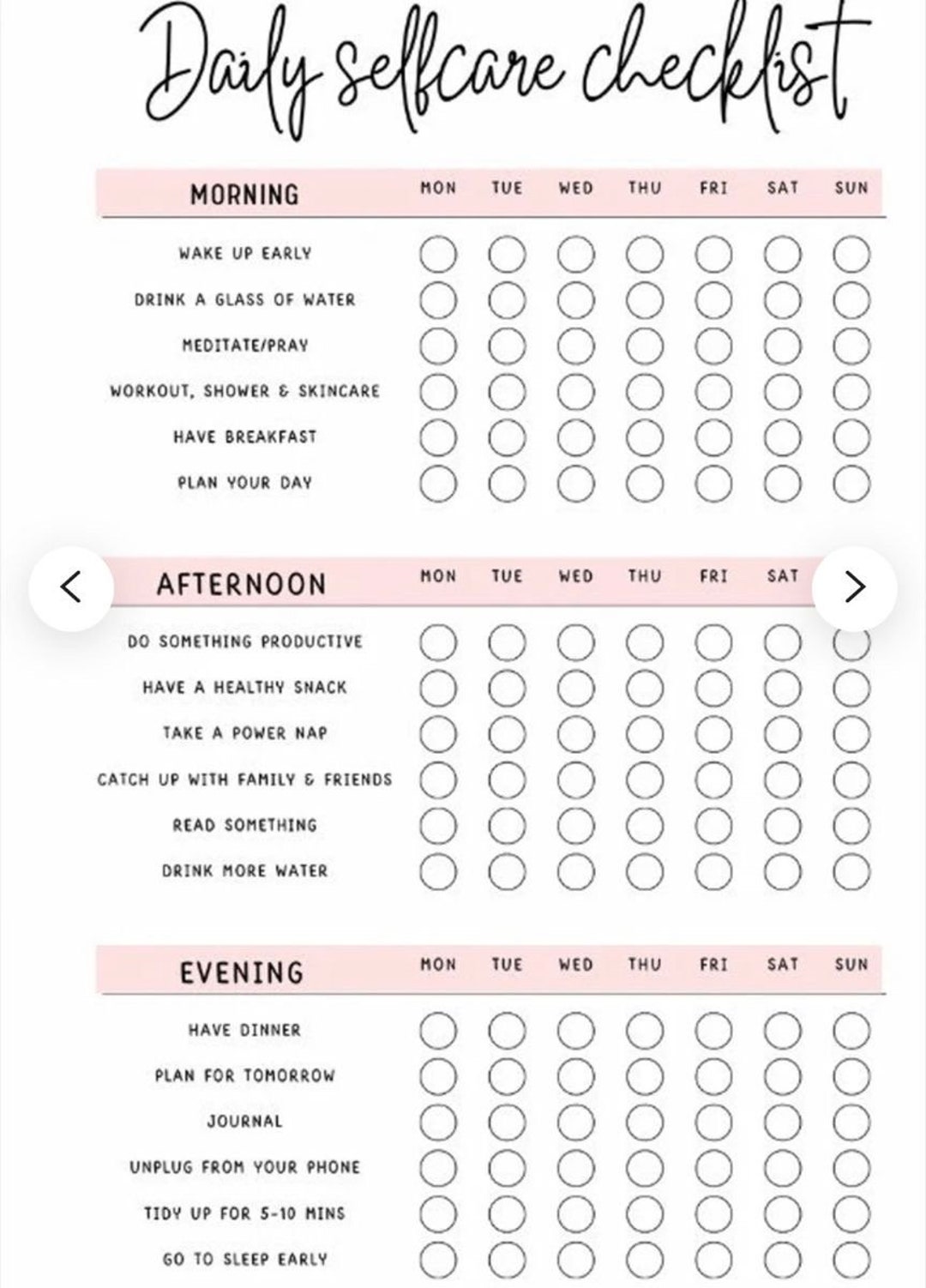 Daily Self Care Checklist - Etsy