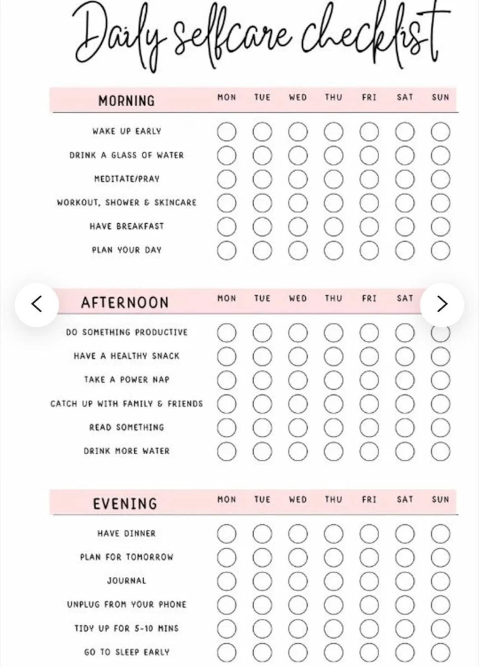 Daily Self Care Checklist - Etsy