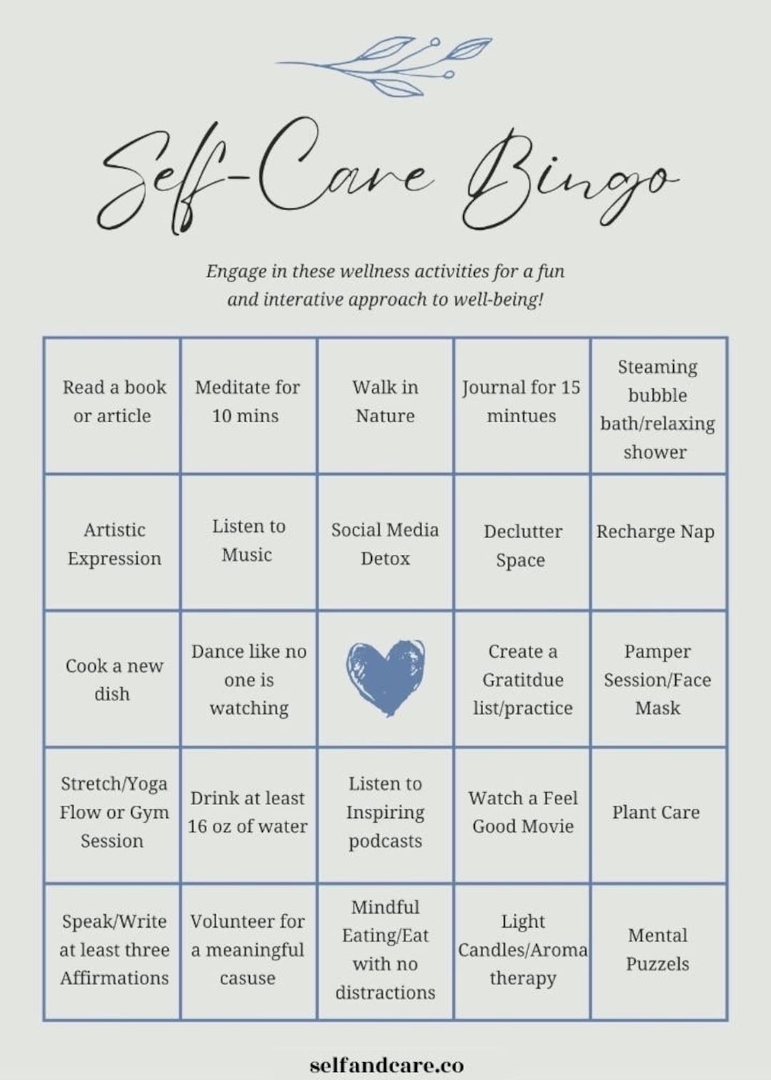 Self Care Bingo - Etsy