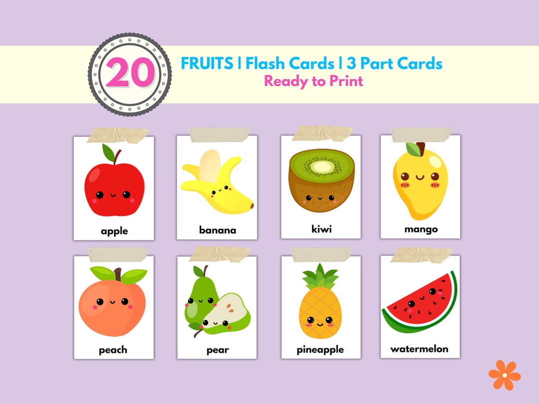 20 Fruits, Flash Cards, Flashcards, 3 Part Cards, Three Part Cards ...