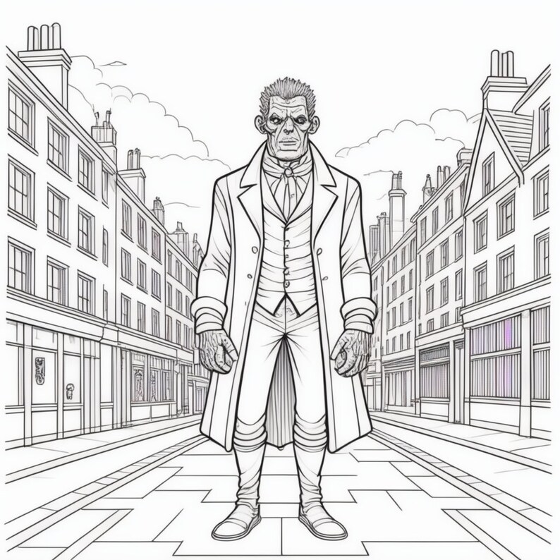 Classic Monsters in the Street Coloring Book 5 Pages Coloring Book ...