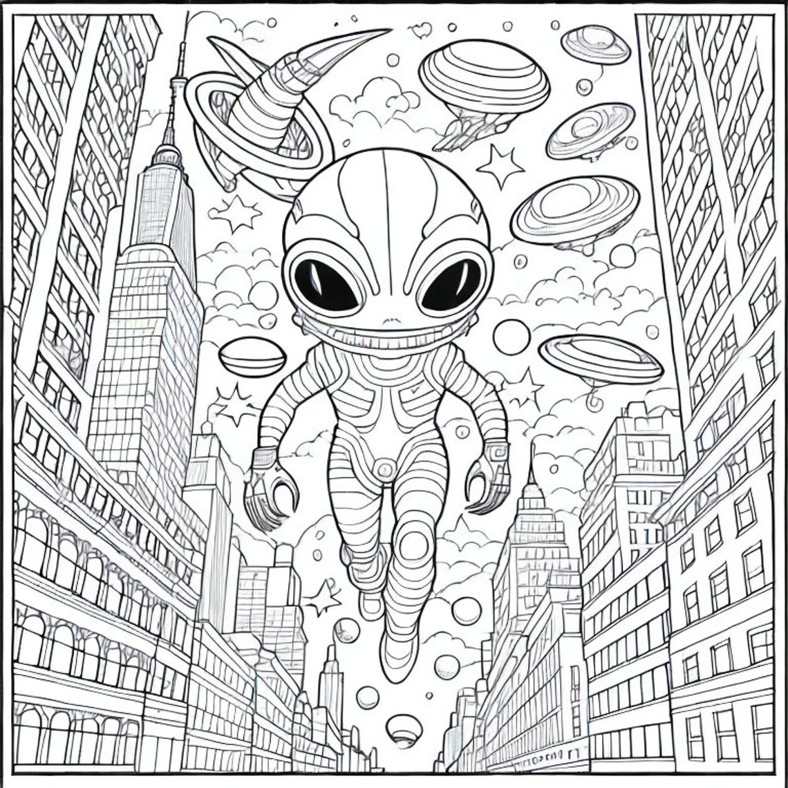 Friendly Alien Invation Coloring Book 5 Pages Coloring Book Fantasy - Etsy