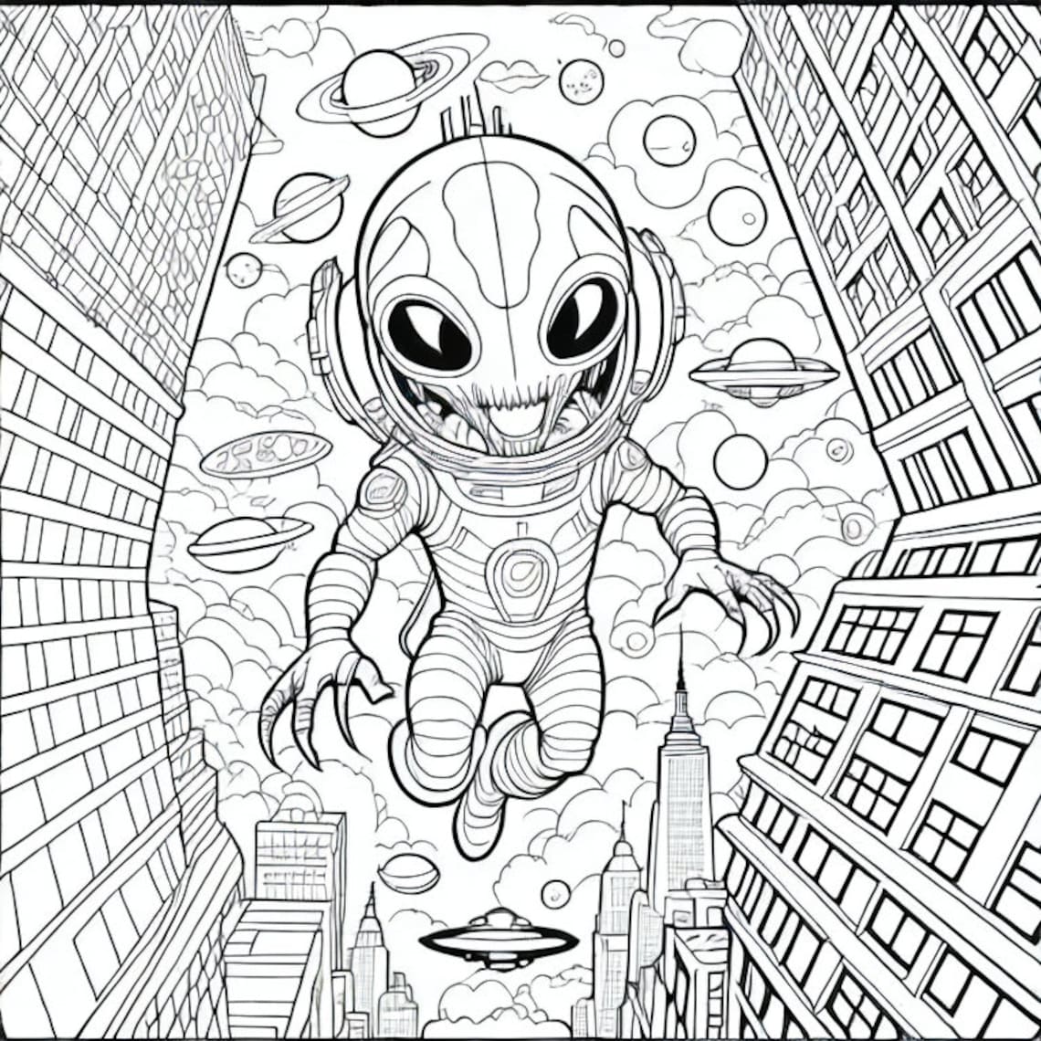 Friendly Alien Invasion Coloring Book, Fantasy Art (5 Pages) - Etsy
