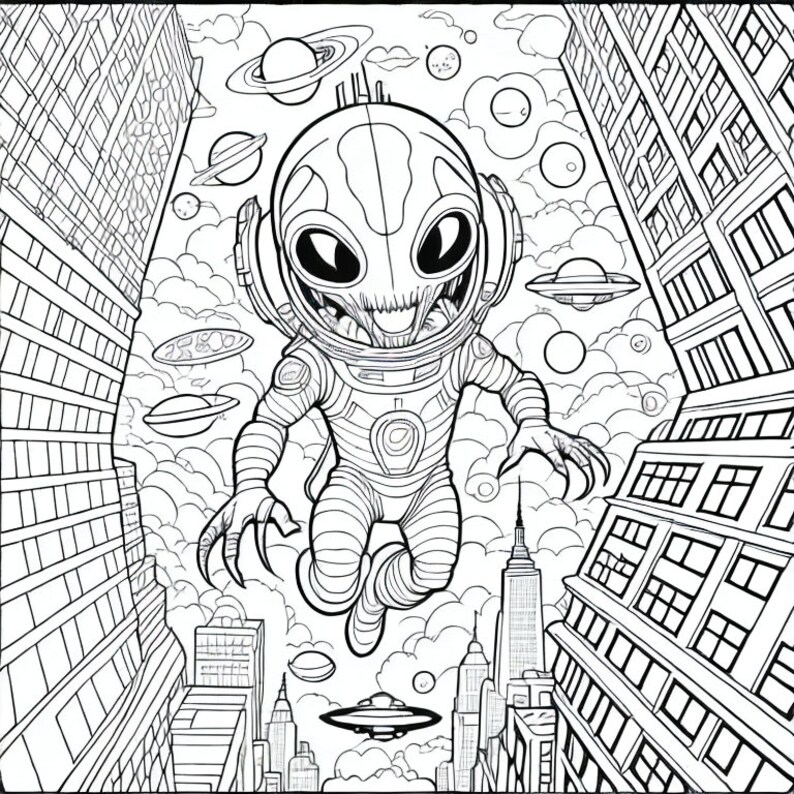 Friendly Alien Invation Coloring Book 5 Pages Coloring Book Fantasy - Etsy