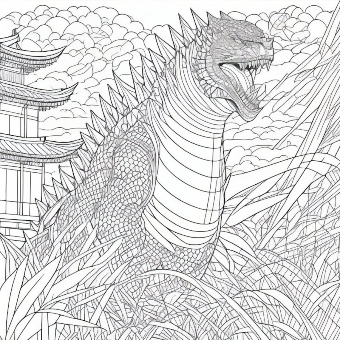 Giant Monster Zilla Coloring Book 5 Pages Coloring Book Fantasy Kaiju ...